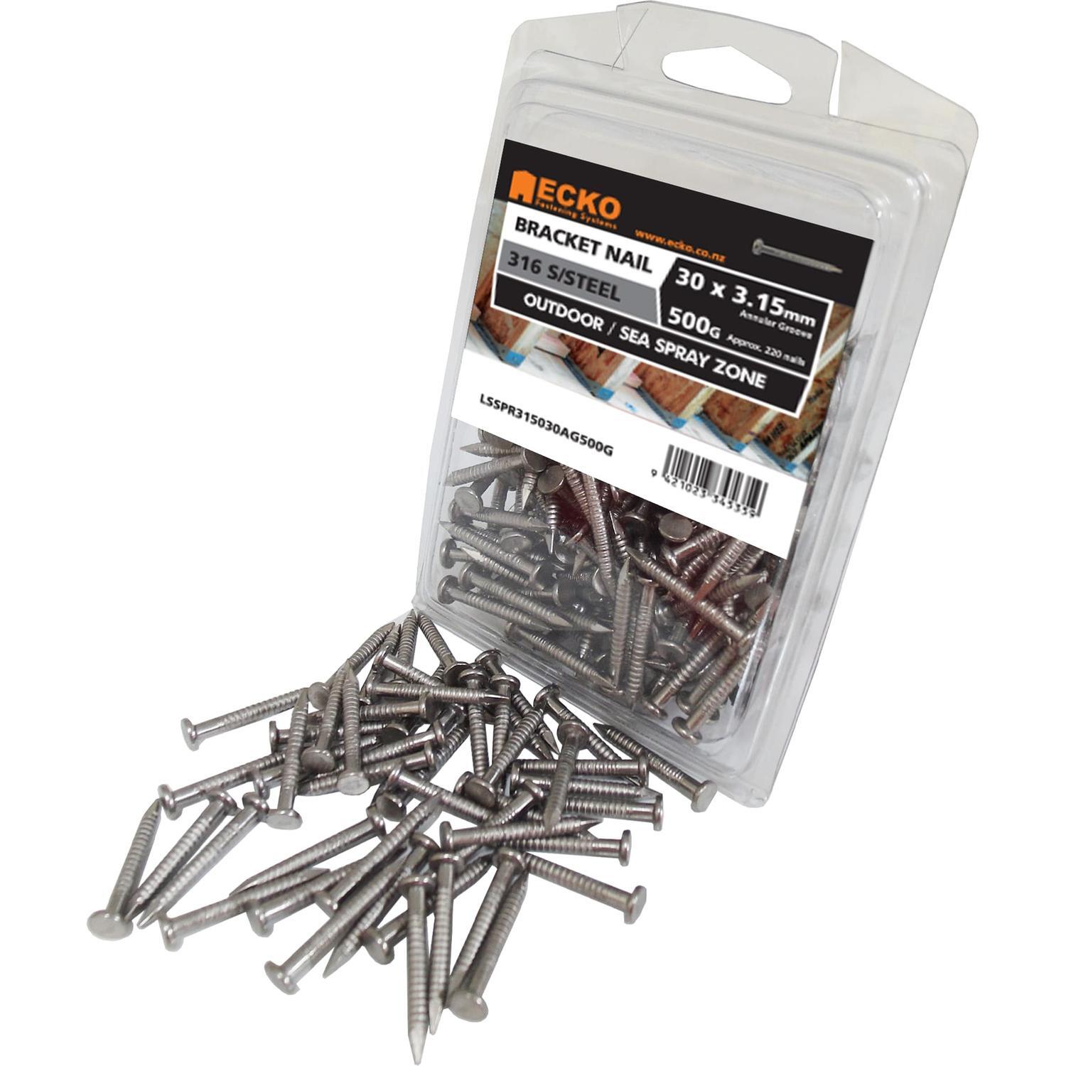Ecko | Bracket Nails 30 x 3.15mm, 500g 316 Stainless Steel | Mitre10