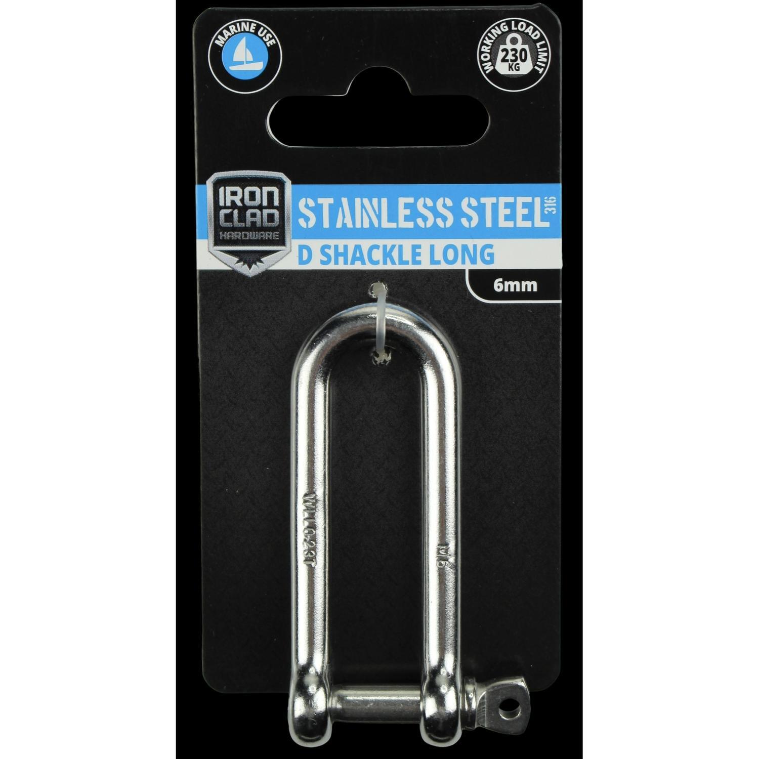 Iron Clad | D Shackle Long 6mm Stainless Steel 316 | Mitre10
