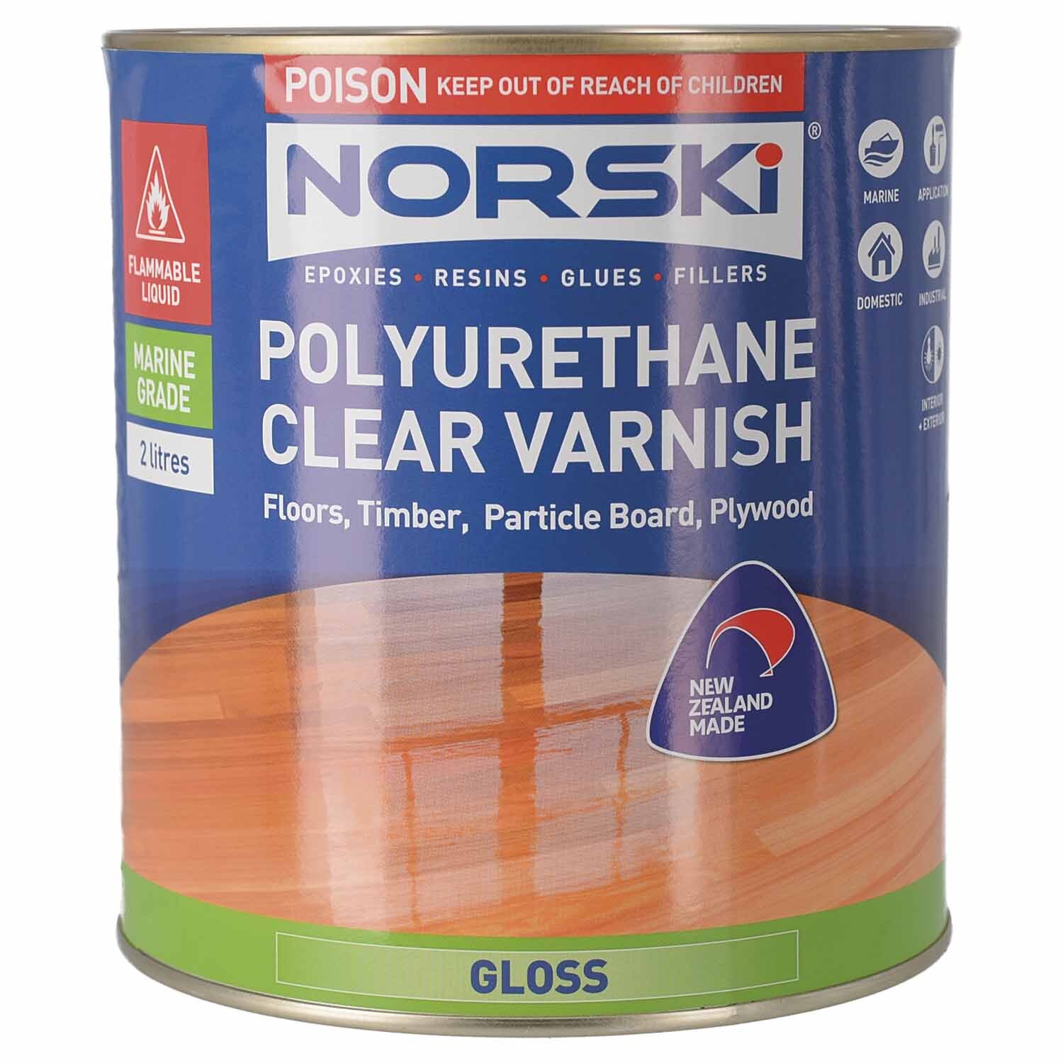 Norski | Polyurethane Clear Varnish 2L Pale Amber Gloss | Mitre10