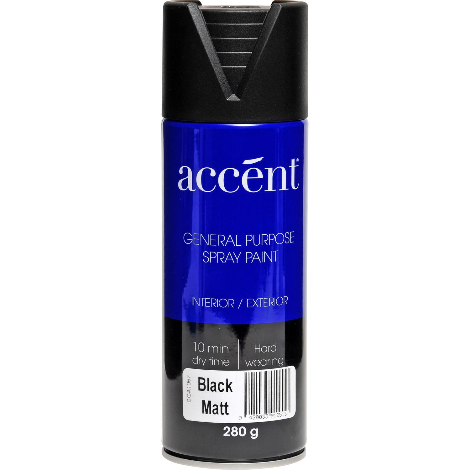 Accent | Spray Paint 280g Matt Black | Mitre10