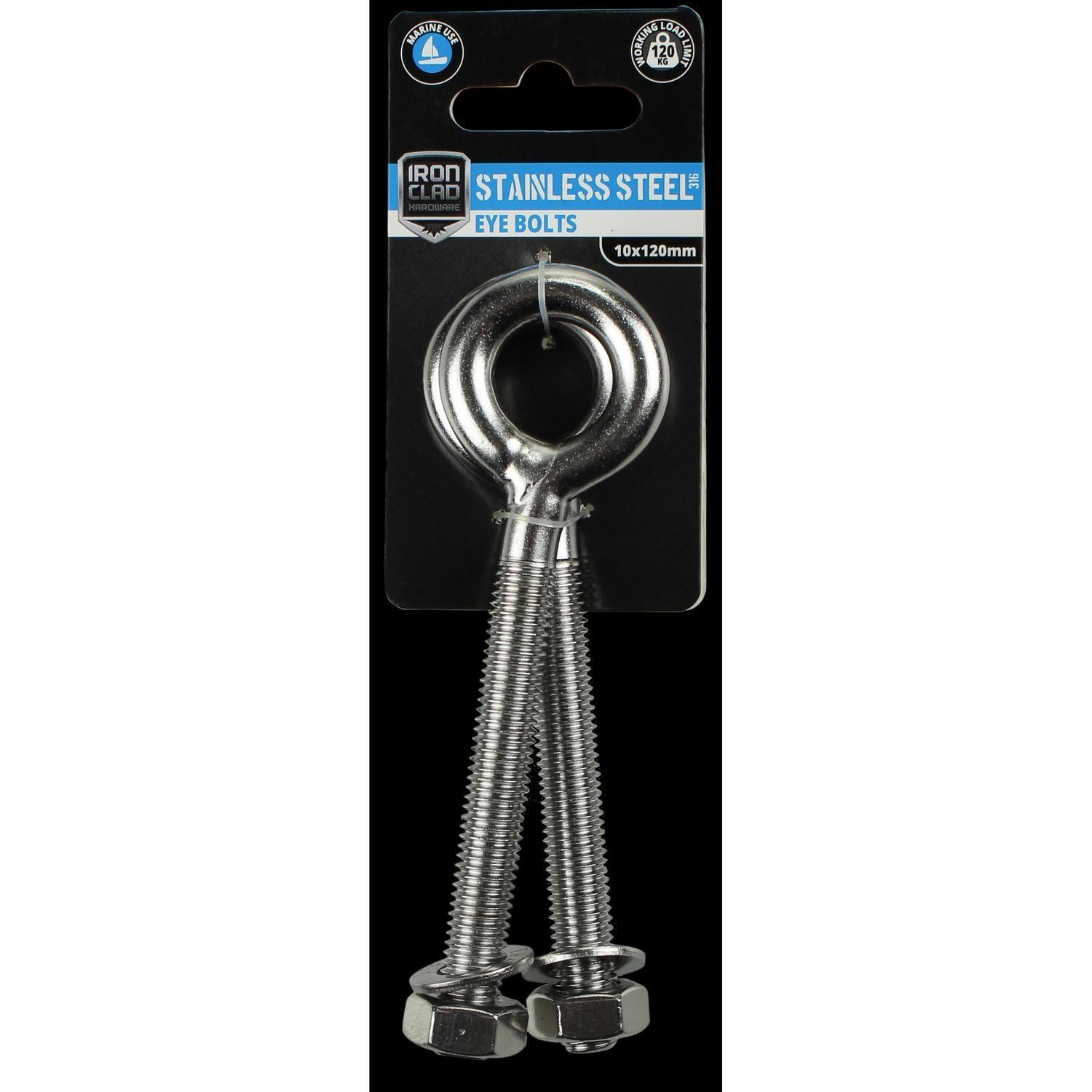 Iron Clad | Eye Bolts 10x120mm Stainless Steel 316 | Mitre10