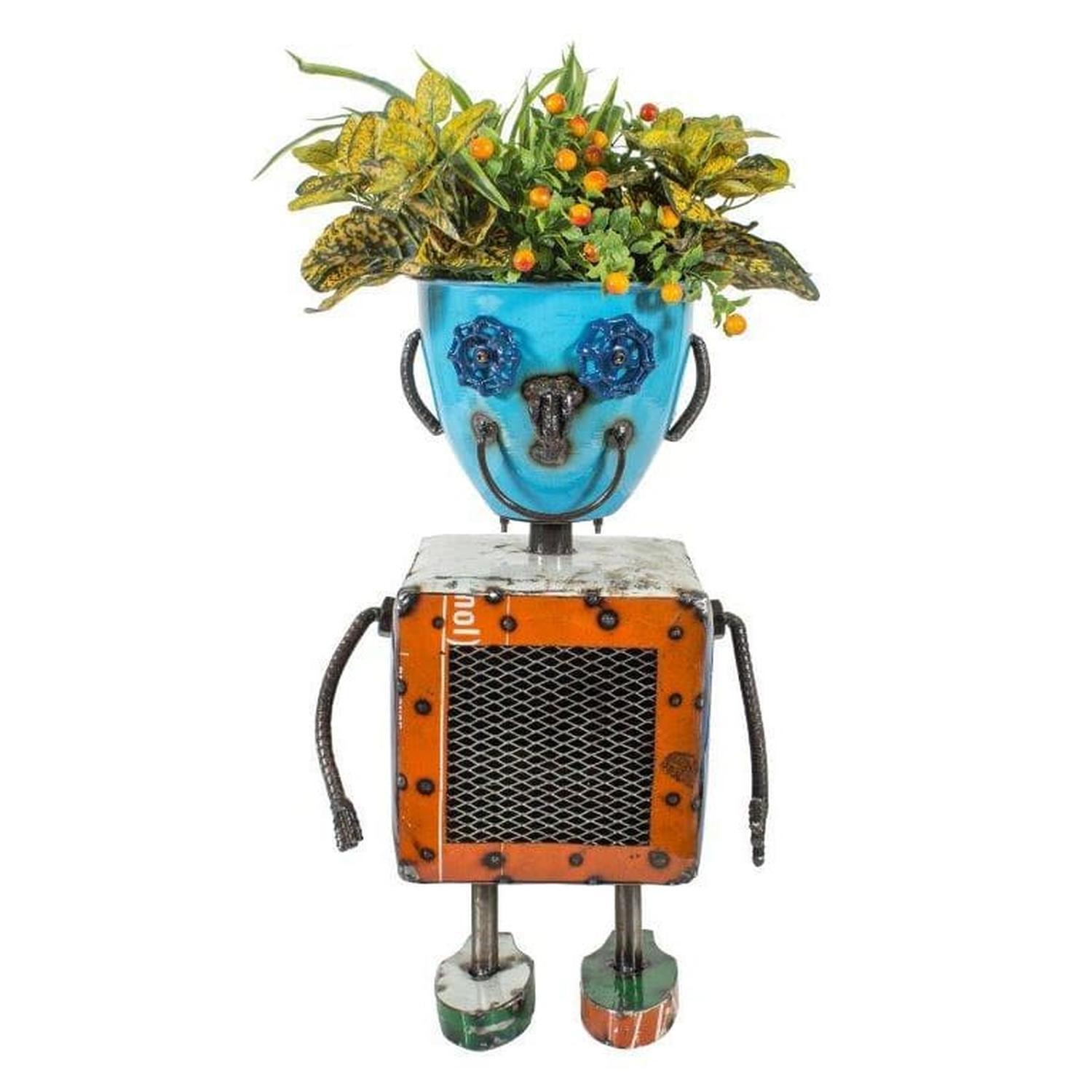 Metal Barnyard Robot Garden Decor | Metal Garden Decor