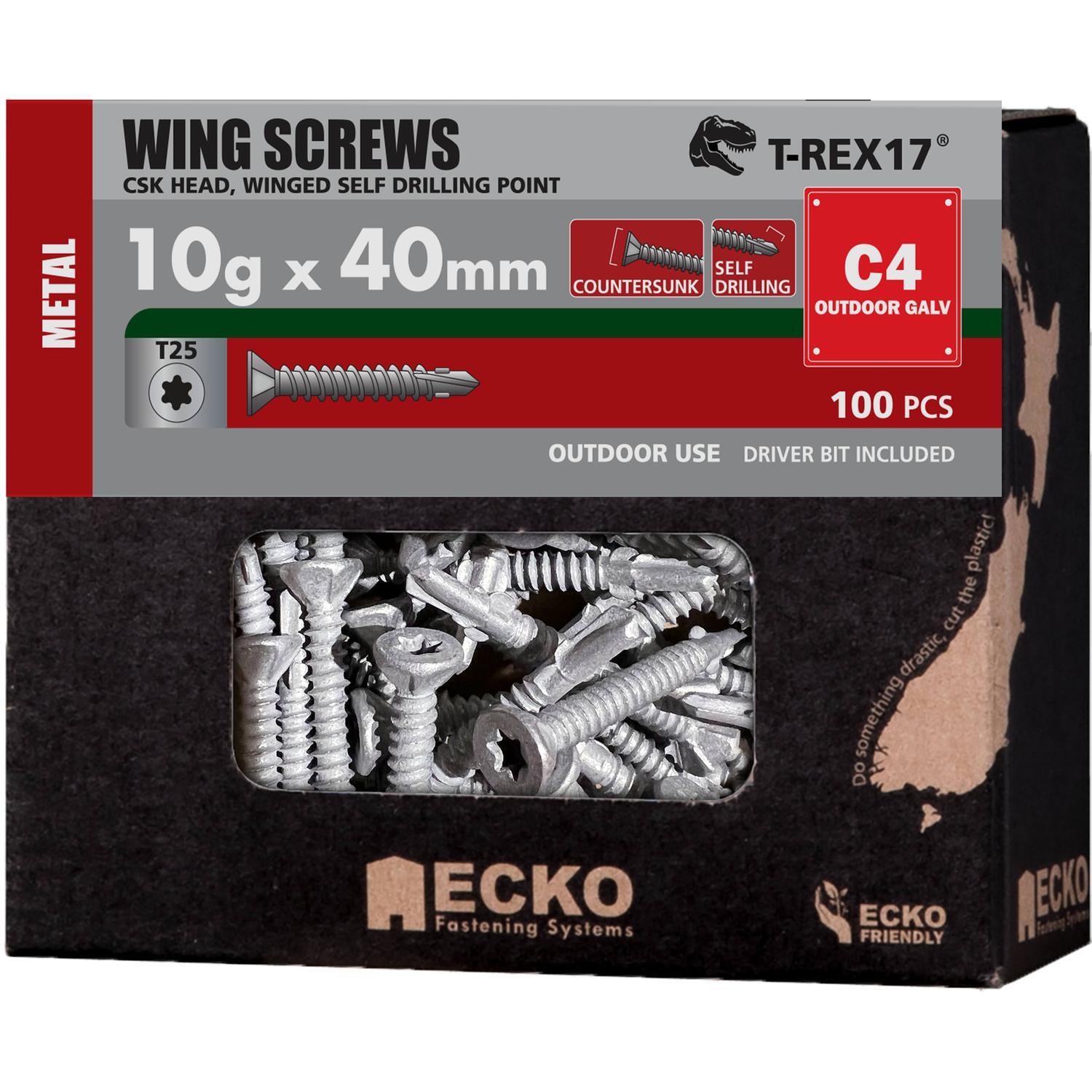 Ecko | Wing Head Screws 10g x 40mm Pack of 100 Galvanised Class 4 | Mitre10