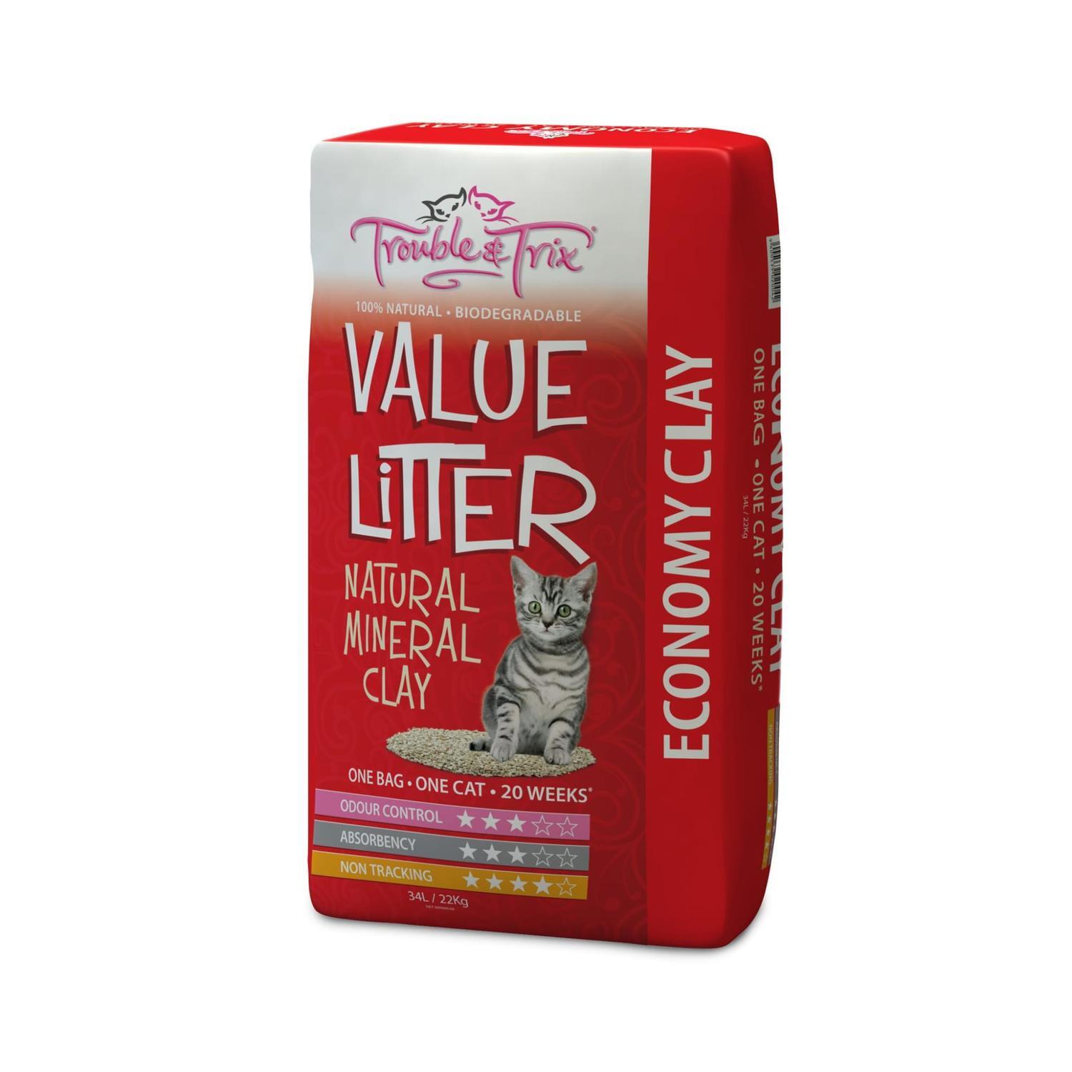 Trouble and Trix | Value Clay Cat Litter 34L | Mitre10