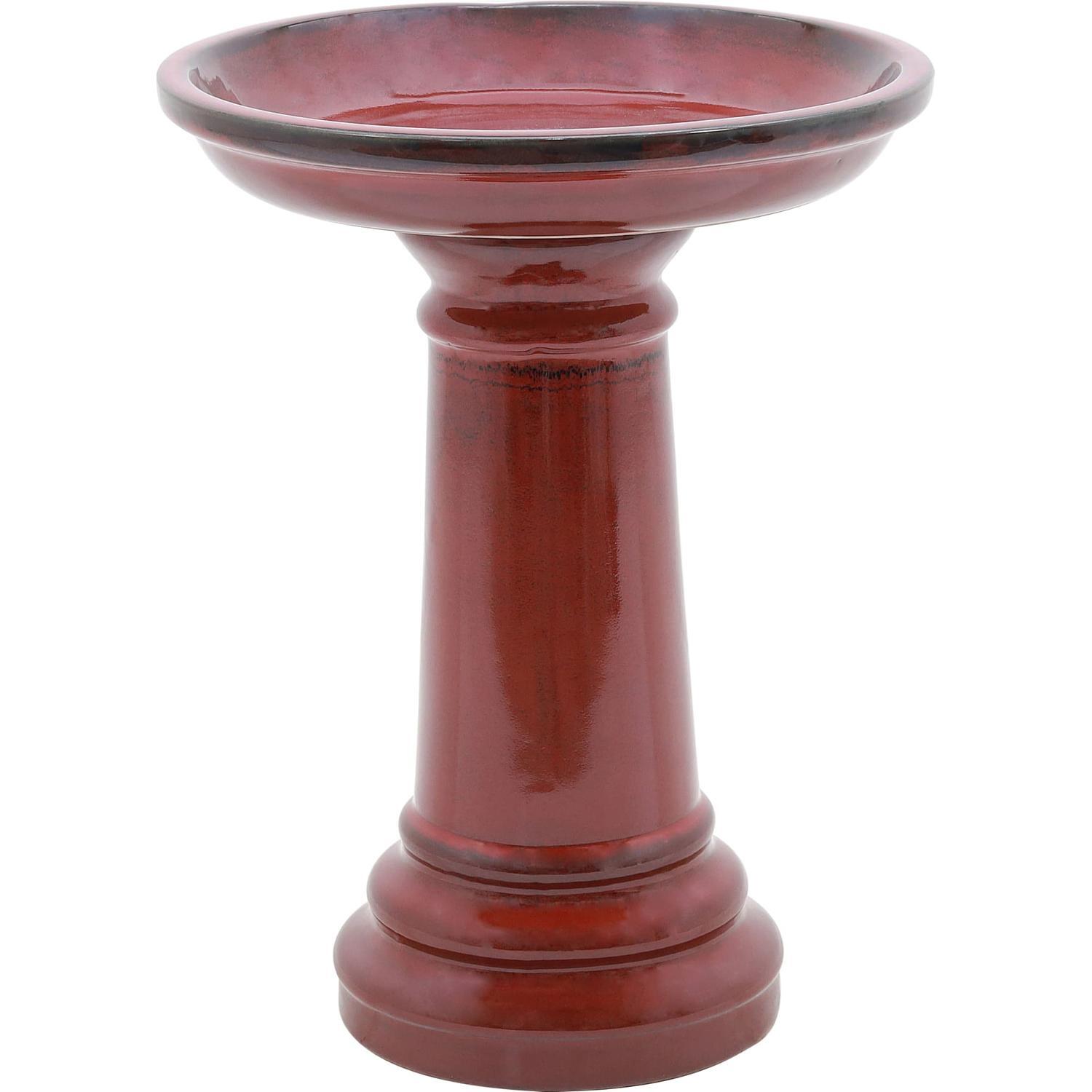 Gardeners Edge | Glazed Mini Bird Bath Firework Red | Mitre10
