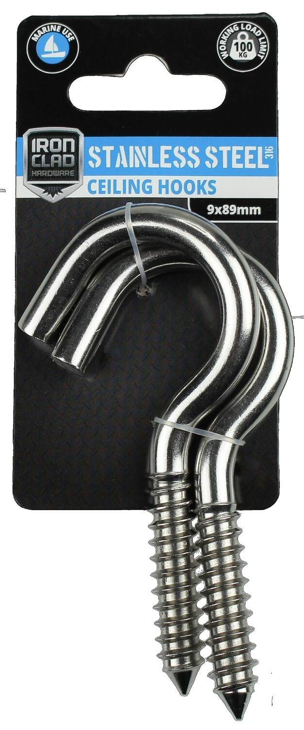 Iron Clad | Ceiling Hooks 7.6x89mm Stainless Steel 316 | Mitre10