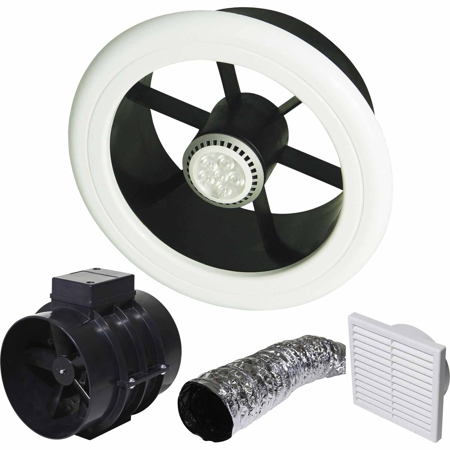 Weiss | Shower Extractor with LED Light 150mm White | Mitre10