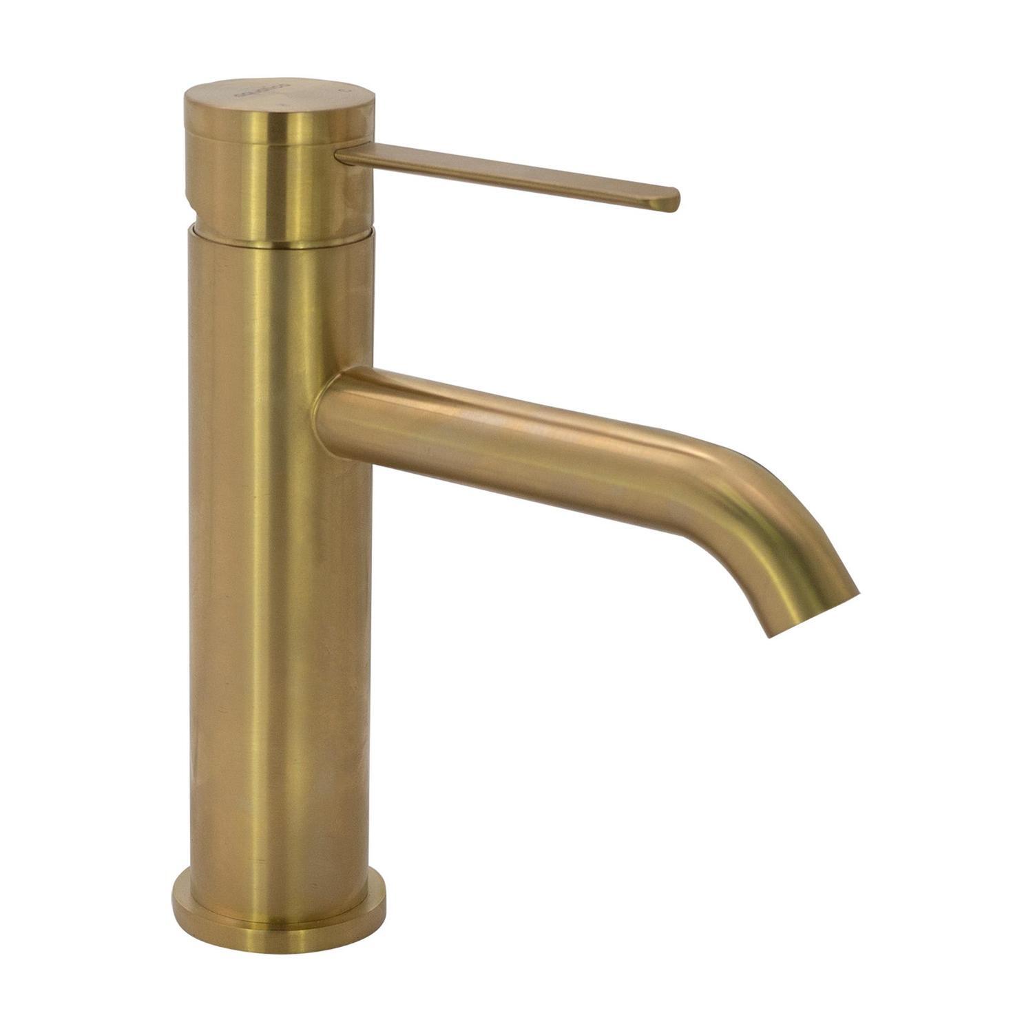 Aquatica | CURVATO Basin Mixer Brushed Gold | Mitre10