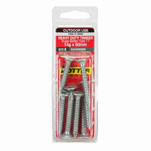 Otter | Heavy Duty Timber Screws 14g x 50mm Pack of 8 Galvanised | Mitre10