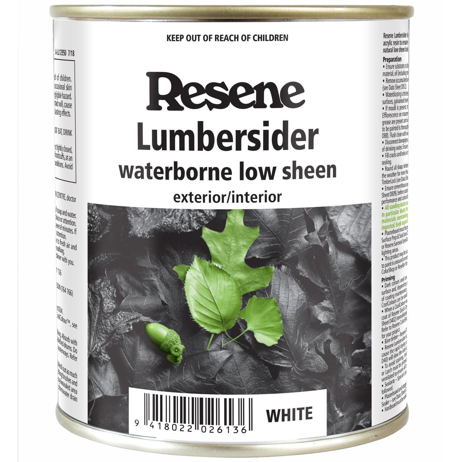 Resene | Lumbersider Low sheen paint 500ml White and white colours ...