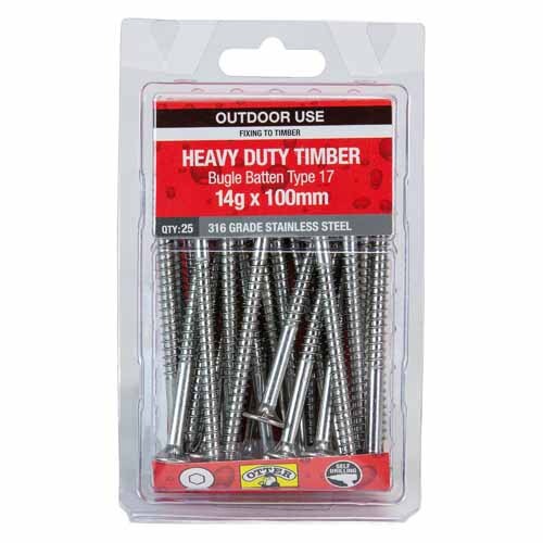 Otter | Heavy Duty Timber Screws 14g x 100mm Pack of 25 Stainless Steel ...