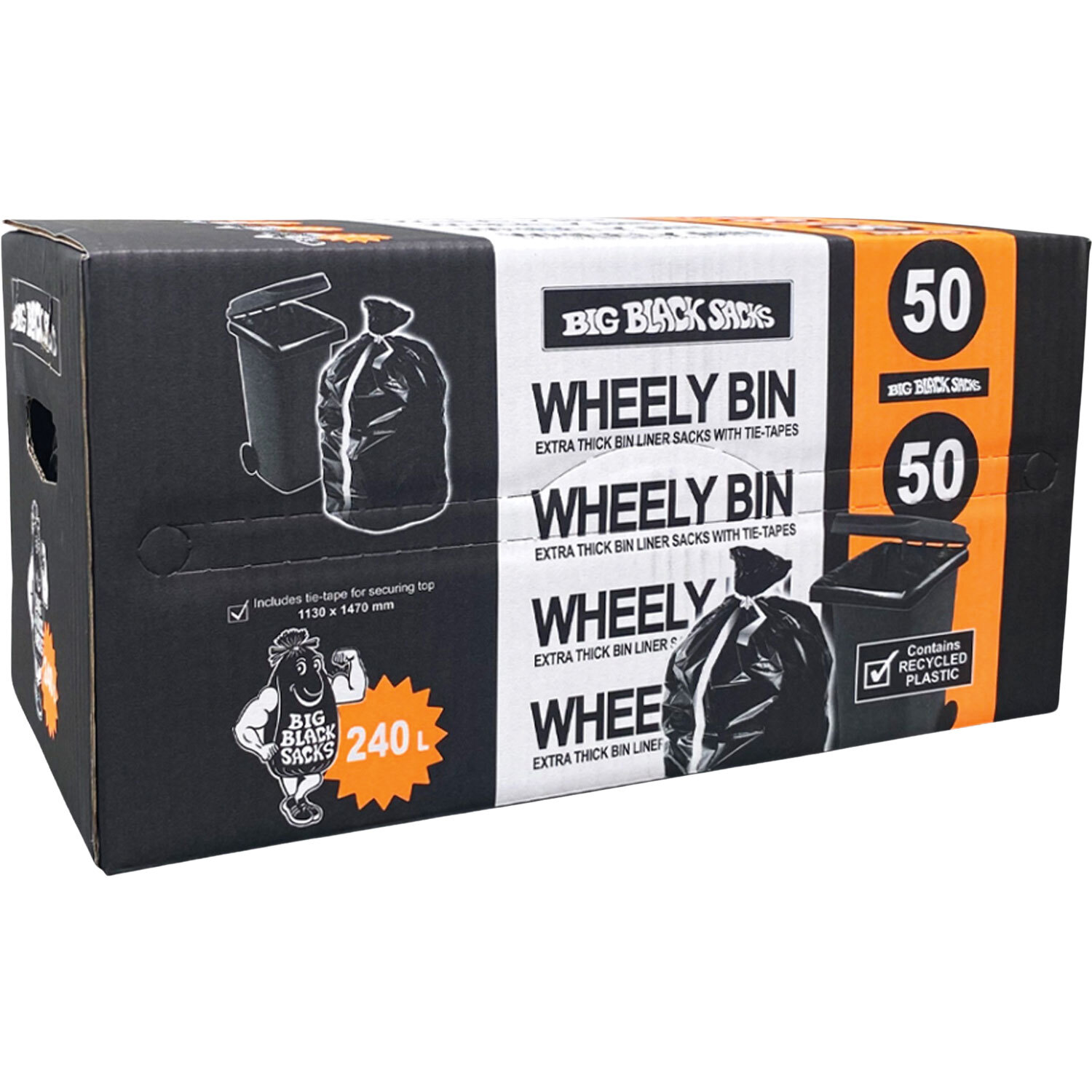 Big Black Sacks | Wheely Bin Liner Bags 50 Pack 240 Litre | Mitre10