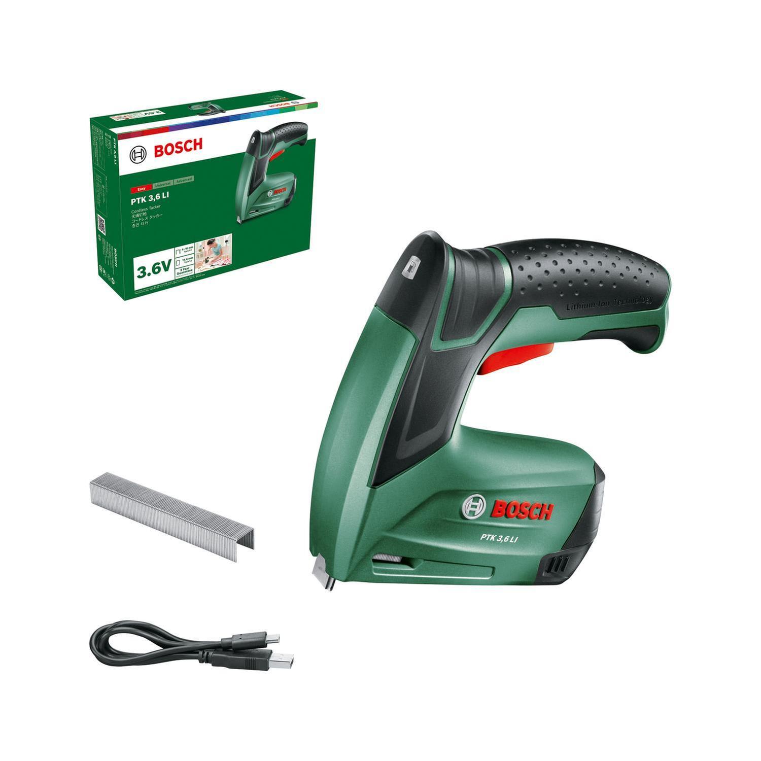 Bosch | GREEN DIY Cordless Electric Tacker Micro USB 3.6 volt | Mitre10