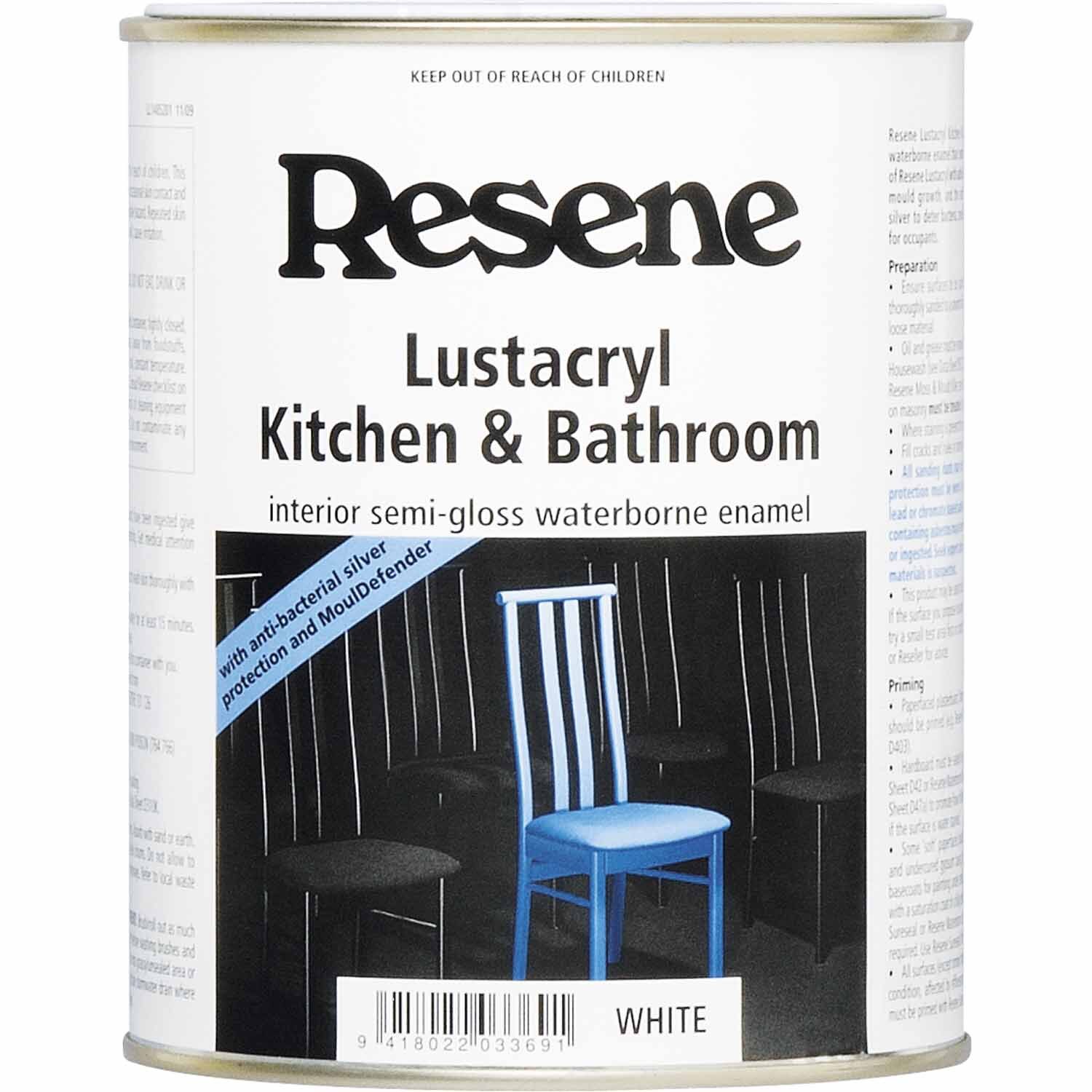 Resene | Lustacryl Semi-Gloss Waterborne Enamel Paint 1L White | Mitre10
