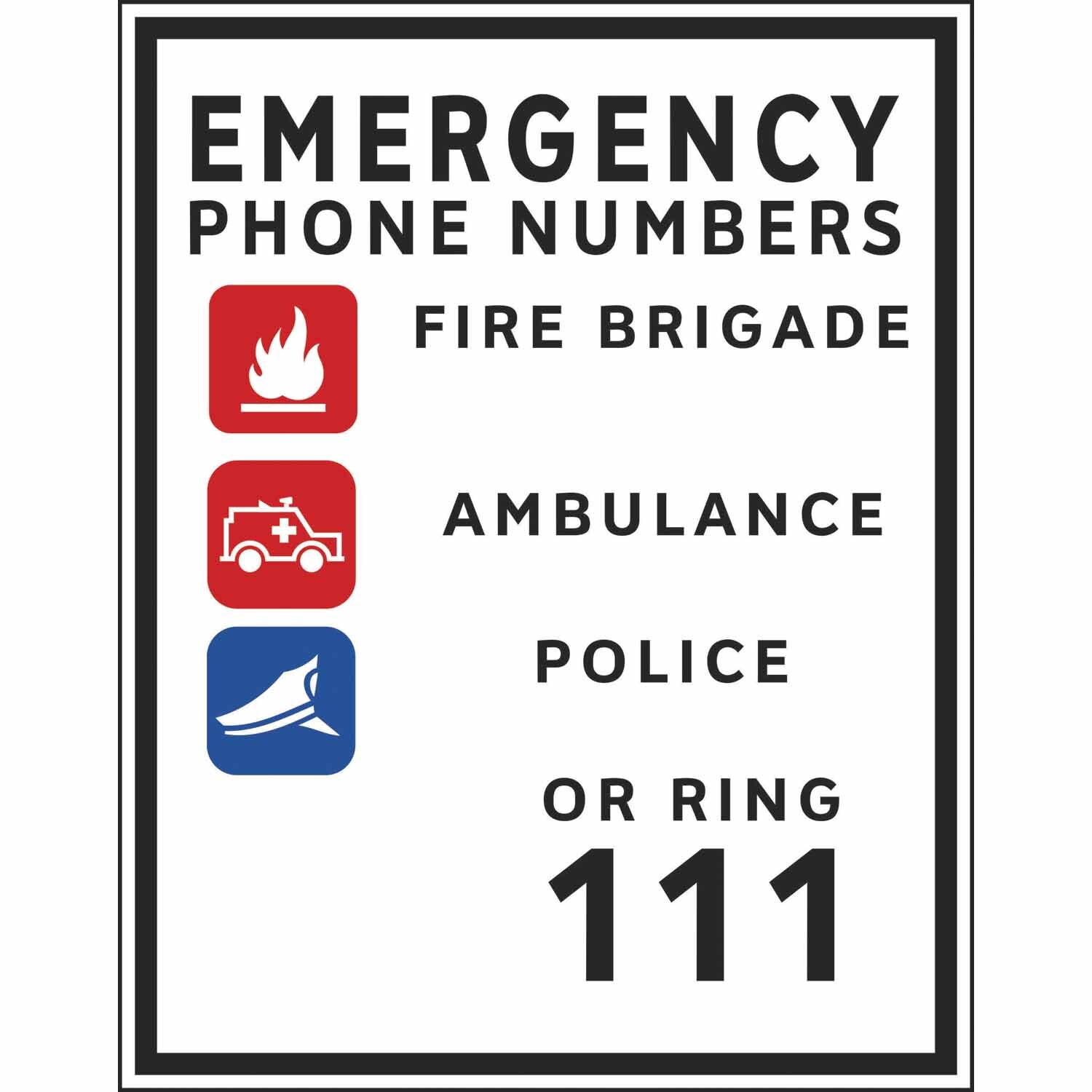 Emergency Phone Numbers Sign | House Numbers, Letters & Signs