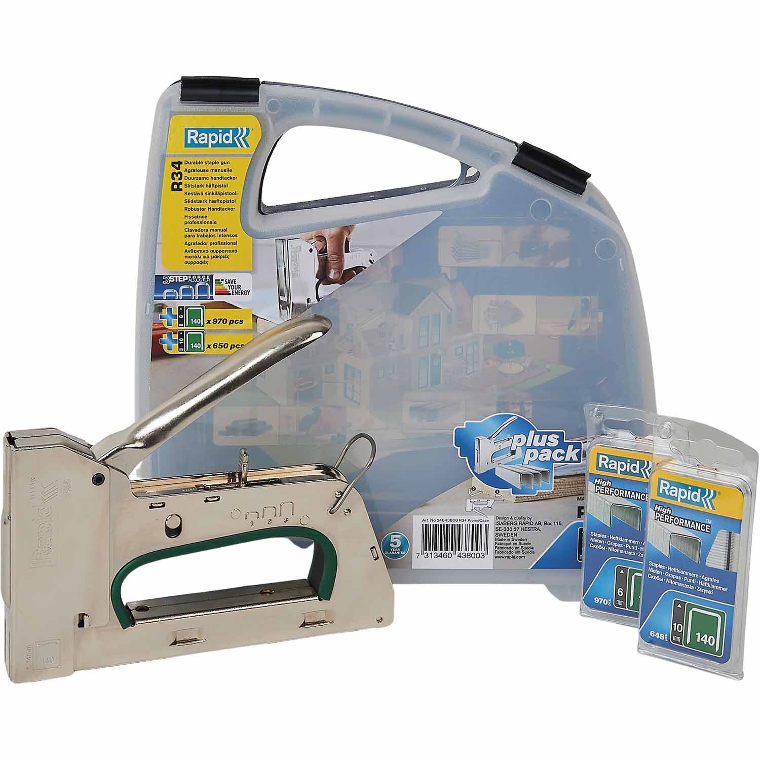 Rapid | Staple Gun Pack R34 H:250mm, W:250mm, D:55mm Silver and Green ...