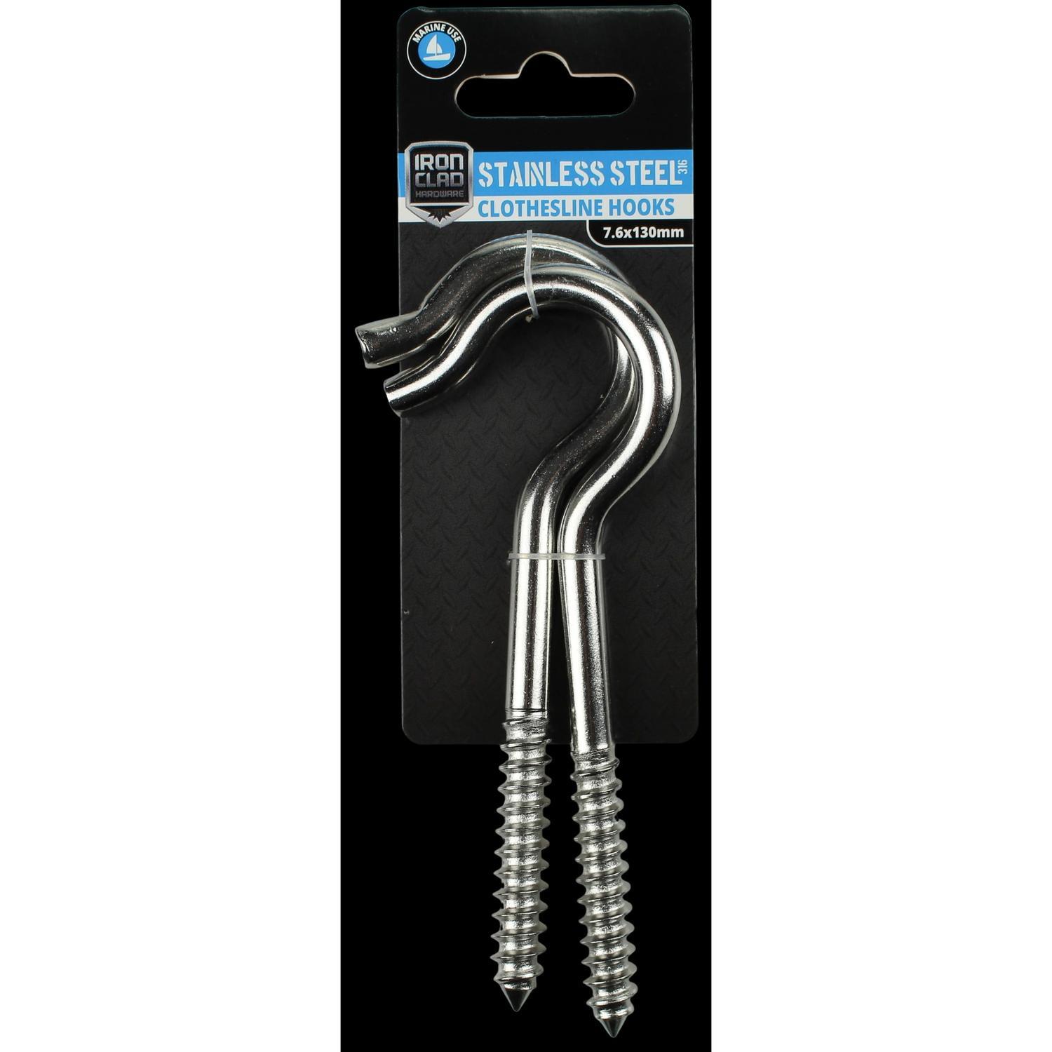 Iron Clad | Clothesline Hook 130mm Stainless Steel 316 | Mitre10