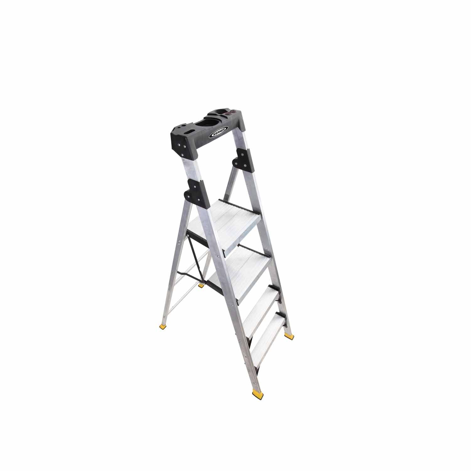 Werner | Twin Platform Step Stool Ladder 4 Step Aluminium | Mitre10